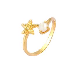 Elli Ring Perle, Seestern Damen Gr&ouml;&szlig;e 50/60 gold / perlwei&szlig;