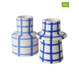 Boltze 2er-Set: Kerzenhalter ''Checky'' in Blau/ Wei&szlig; - (H)7,3 cm - 23% | Kerzen-vasen
