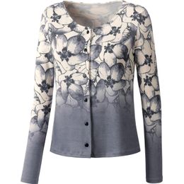 CR&Eacute;ATION L Damen Feinstrickjacke mit Bl&uuml;tendessin champagner-anthrazit-bedruckt Gr&ouml;&szlig;e 38