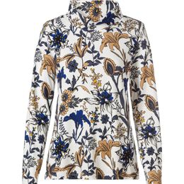 CR&Eacute;ATION L Damen Print-Shirt mit halsfernem Rollkragen ecru-royalblau-bedruckt Gr&ouml;&szlig;e 40