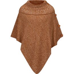 CR&Eacute;ATION L Damen Strickponcho mit halsfernem Rollkragen cognac-ecru-meliert Gr&ouml;&szlig;e 1