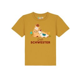 watabout.kids T-Shirt 'Lama Gro&szlig;e Schwester' Jungen Gr&ouml;&szlig;e 98/104 ocker / jade / hellorange / bordeaux / wei&szlig;
