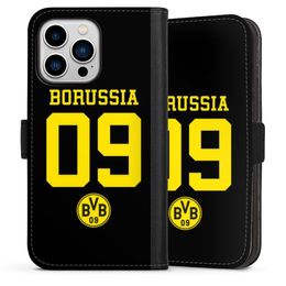 DeinDesign iPhone 13 Pro Handy Klapph&uuml;lle Handyh&uuml;lle aus Kunst Leder schwarz Flip Case Jersey Bvb Borussia Dortmund Sideflip mit Lasche