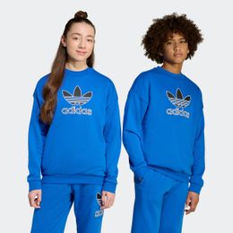 Sweatshirt adidas originals "TREFOIL CREW", M&auml;dchen, Gr. 164, blau (blau, schwarz), Obermaterial: 70% Baumwolle, 30% Polyester, Sweatshirts Sweatshirt, sportlicher Stil, lockerer Schnitt, aus Baumwollmischung