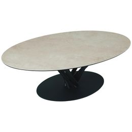 Belluti Couchtisch, Schwarz, Taupe, Metall, Glas, Keramik, oval, Bodenplatte, 70x42x120 cm, einfacher Aufbau, Wohnzimmer, Wohnzimmertische, Couchtische, Couchtische Glas