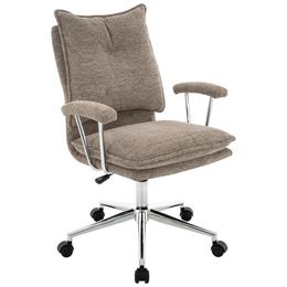 CARRYHOME Drehstuhl, Braun, Chrom, Metall, Textil, Drehkreuz, 61x92-102x62 cm, Sitzfl&auml;che 360&deg; drehbar, gepolsterte Armlehnen, Arbeitszimmer, B&uuml;rost&uuml;hle, Drehst&uuml;hle