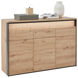 Voleo Sideboard, Schwarz, Eiche Artisan, Holzwerkstoff, 6 F&auml;cher, 3 Schublade(n) Schubladen, 130x88x38 cm, Typenauswahl, Beim&ouml;bel erh&auml;ltlich, stehend, Wohnzimmer, Kommoden & Sideboards, Sideboards