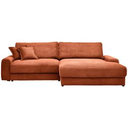 CARRYHOME Ecksofa, Terracotta, Textil, 3-Sitzer, F&uuml;llung: Schaumstoff,Hohlfaser, Ottomane rechts, L-Form, 300x180 cm, R&uuml;cken echt, Wohnzimmer, Sofas & Couches, Wohnlandschaften, Ecksofas