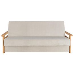 P & B Schlafsofa Malaga, Creme, Textil, Eiche, 2-Sitzer, 220x90x90 cm, Liegefunktion, Wohnzimmer, Sofas & Couches, Schlafsofas, Schlafsofas mit Bettkasten
