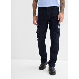 bonprix Relaxed Fit Cargo-Stretch-Jeans mit Bequembund Straight, blau, mit Baumwolle