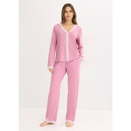 bonprix Pyjama mit Knopfleiste, rosa, Viskose