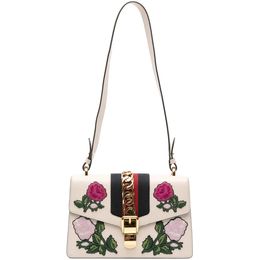 Gucci Hobo Bags - Small Floral Embroidered Leather Sylvie Satchel - Gr. unisize - in Wei&szlig; - f&uuml;r Damen