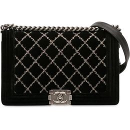 Chanel Hobo Bags - Medium Quilted Velvet Wild Stitch Boy Flap - Gr. unisize - in Schwarz - f&uuml;r Damen