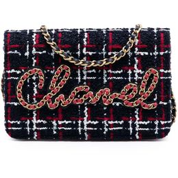 Chanel Hobo Bags - Tweed Written in Chain Logo Wallet on Chain - Gr. unisize - in Blau - f&uuml;r Damen