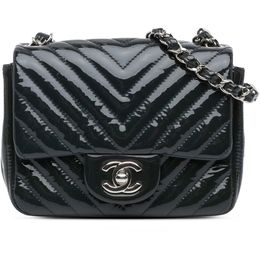 Chanel Hobo Bags - Mini Square Classic Chevron Patent Single Flap - Gr. unisize - in Blau - f&uuml;r Damen