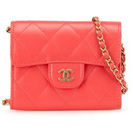Chanel Hobo Bags - Quilted Lambskin Flap Card Holder on Chain - Gr. unisize - in Rot - f&uuml;r Damen