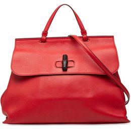 Gucci Hobo Bags - Large Leather Bamboo Daily Satchel - Gr. unisize - in Rot - f&uuml;r Damen