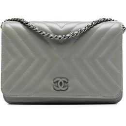 Chanel Hobo Bags - Diagonal Chevron Calfskin Tassel Wallet On Chain - Gr. unisize - in Grau - f&uuml;r Damen