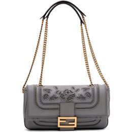 Fendi Hobo Bags - Embroidered Lace Leather Baguette Chain - Gr. unisize - in Grau - f&uuml;r Damen