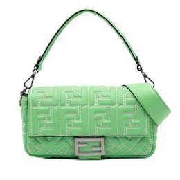 Fendi Hobo Bags - Zucca Embossed Stitched Leather Baguette Satchel - Gr. unisize - in Gr&uuml;n - f&uuml;r Damen