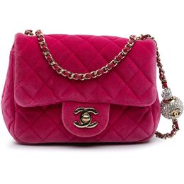 Chanel Hobo Bags - Mini Square Classic Velvet Pearl Crush Single Flap - Gr. unisize - in Gold - f&uuml;r Damen