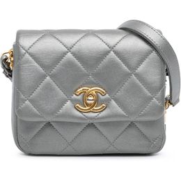 Chanel Hobo Bags - Mini Quilted Lambskin Side Note Flap - Gr. unisize - in Silber - f&uuml;r Damen