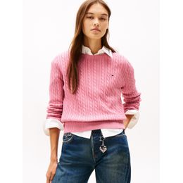 Tommy Jeans Damen Strickpullover "TJW CABLE ESSENTIAL SWEATER", rosa, Gr. XL, unifarben, Strick, Obermaterial: 100% Baumwolle, Pullover, mit