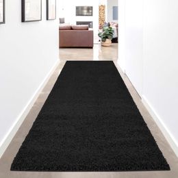 Hochflor-Teppich Carpet City, B:80cm H:30mm L:300cm, schwarz, Kunstfaser, Teppiche, "Shaggi uni 500", L&auml;ufer, Shaggy, Uni, Langflor, weich,
