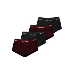 Pieces Damen Hipster "PCLOGO LADY 4 PACK SOLID NOOS BC", Gr. XS, rot, Jersey, Obermaterial: 95% Baumwolle, 5% Elasthan, unifarben, unifarben mit