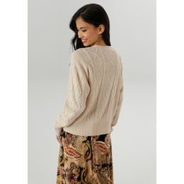 Damen Strickjackebeige, Gr. 40, Aniston SELECTED, Rautenmuster, Zopfmuster, unifarben, Rippstrick, Obermaterial: 100% Polyacryl, Strickjacken, mit