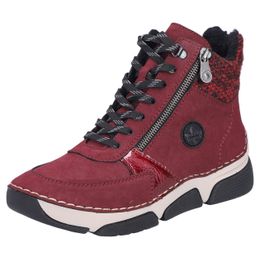 Rieker Damen Winterboots, Gr. 38, rot, Nubuklederimitat, Textil, Schuhe, Schn&uuml;rstiefelette, Schn&uuml;rboots mit Textil-Besatz am Schaftrand