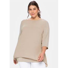 sheego Damen Blusenshirt "Blusenshirt", beige, Gr. 48, unifarben, 95% Viskose, 5% Elasthan, Webware:100% Polyester, Shirts
