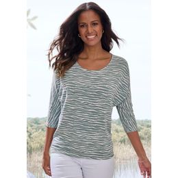 Lascana Damen 3/4-Arm-Shirt "mit modischem Zebra-Muster", blau, Gr. 44, gemustert, Strick, Obermaterial: 50% Viskose (LENZING ECOVERO ), 46%