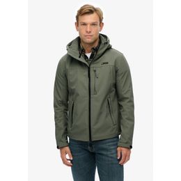 Outdoorjacke Superdry "HOODED SOFT SHELL TREKKER JKT", Herren, Gr. XL, gr&uuml;n (shell grau olive), Softshell, Obermaterial: 90% Polyester, 10% Elasthan, unifarben, relaxed fit h&uuml;ftlang, mit Riegel,verstellbar, Jacken Outdoorjacke
