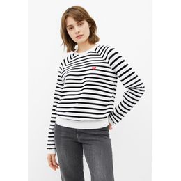 Sweatshirt Pieces "PCGRETA LS EMB UB SWEAT FC", Damen, Gr. XL, schwarz (cloud dancer stripes:schwarz, heart emb), Sweatware, Obermaterial: 78% Baumwolle, 22% Polyester, gestreift, regular fit normal, Rundhals, Rippb&uuml;ndchen, Sweatshirts Sweatshirt