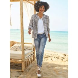 Heine Damen Cardigan, blau, Gr. 36, gemustert, kariert, mehrfarbig, 45% Polyamid, 42% Polyester, 10% Polyacryl, 3% Wolle, Strickjacken