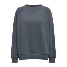Only Damen Sweatshirt "ONLKIARA L/S O-NECK OVERSIZE STUDS SWT", grau, Gr. M, unifarben, Sweatware, Obermaterial: 60% Baumwolle, 40% Polyester,