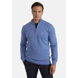 Herren Strickpullover "Kate", blau, Gr. M, SIR RAYMOND TAILOR, unifarben, 100% Baumwolle, Pullover, mit bequemem Troyer-Kragen
