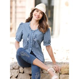 Classic Basics Damen Trachtenbluse, blau, Gr. 40, gemustert, kariert, mehrfarbig, 65% Polyester, 35% Baumwolle, Blusen