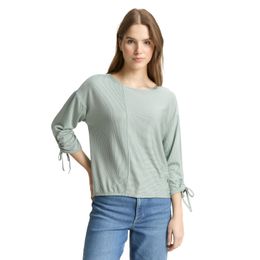 3/4-Arm-Shirt Tom Tailor Denim, Damen, Gr. XXL, small tonal matchagr&uuml;n stripe, Single Jersey, Obermaterial: 58% Viskose, 38% Polyester, 4% Elasthan, gestreift, loose fit normal, Rundhals, verstellbar mit Bindeband, Shirts 3/4-Arm-Shirt, in feiner Rippoptik