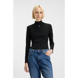 HUGO BLUE Damen Longsleeve "Easy Longsleeve_B", schwarz, Gr. L, unifarben, Single Jersey, Obermaterial: 96% Baumwolle, 4% Elasthan, Shirts, mit