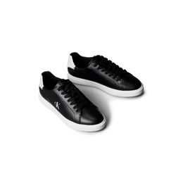 Calvin Klein Damen Sneaker "LOW PRO CUP LACEUP LTH MOIRE", Gr. 38, schwarz-wei&szlig;, Leder, Lederimitat, unifarben mit Farbeinsatz, Schuhe, Halbschuh,