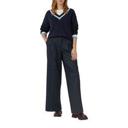 s.Oliver Damen Bundfaltenhosenavy, Gr. 38, meliert, Web, Obermaterial: 70% Polyester, 26% Viskose, 4% Elasthan, Hosen, im Nadelstreifen-Look