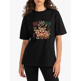 Gorhey Shirt 'Women's Festival Short-Sleeve Shirt with Christmas elk Print' female Black size XL