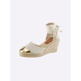 Heine Damen Keilsandalette, Gr. 38, silber, Textil, Schuhe