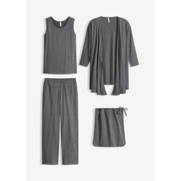 bonprix Loungewear Hausanzug (3-tlg.Set) mit Viskose, grau, Gr.36/38 (S), Viskose-Set aus Top mit Rundhalsausschnitt, Jacke mit 3/4Arm und kn&ouml;chellanger Hose (3-tlg) aus einem angenehm leichten Material, aus Viskose