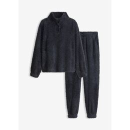 bonprix Weit geschnittener Hausanzug aus weichem Material, blau, Gr.40/42 (M), Gem&uuml;tlicher Hausanzug mit Troyer Shirt und Eingriffstaschen an der Hose