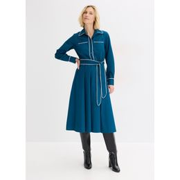 bonprix Hemdblusenkleid aus Baumwoll-Popeline mit b&uuml;gelfreier Ausr&uuml;stung, petrol, 100% Baumwolle