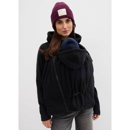 bonprix 4-in-1 Fleecejacke mit Babyeinsatz und Vorder- und R&uuml;ckentragefunktion, schwarz, Gr.52/54 (XXL), Weiche Fleecejacke mit zwei Eins&auml;tzen und praktischen Rei&szlig;verschlusstaschen