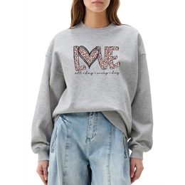 Gorhey Sweatshirt 'Women's Pullover with Leopard Print Heart, Loose Fleece Pullover for Autumn/Winter' female Grey size L